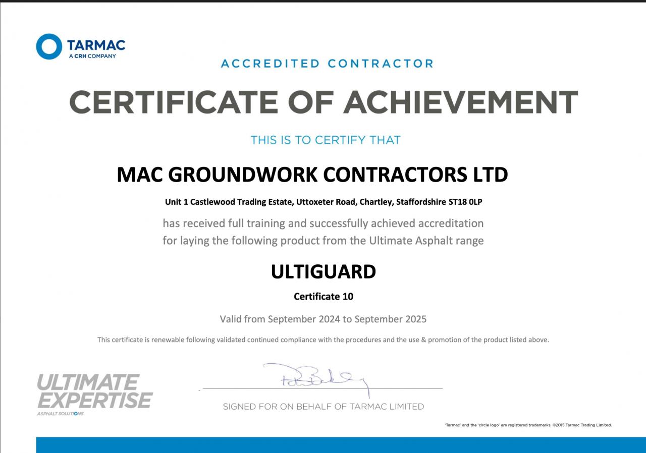 MAC Groundworks Achieves Tarmac ULITIGUARD Accreditation - MAC Groundworks